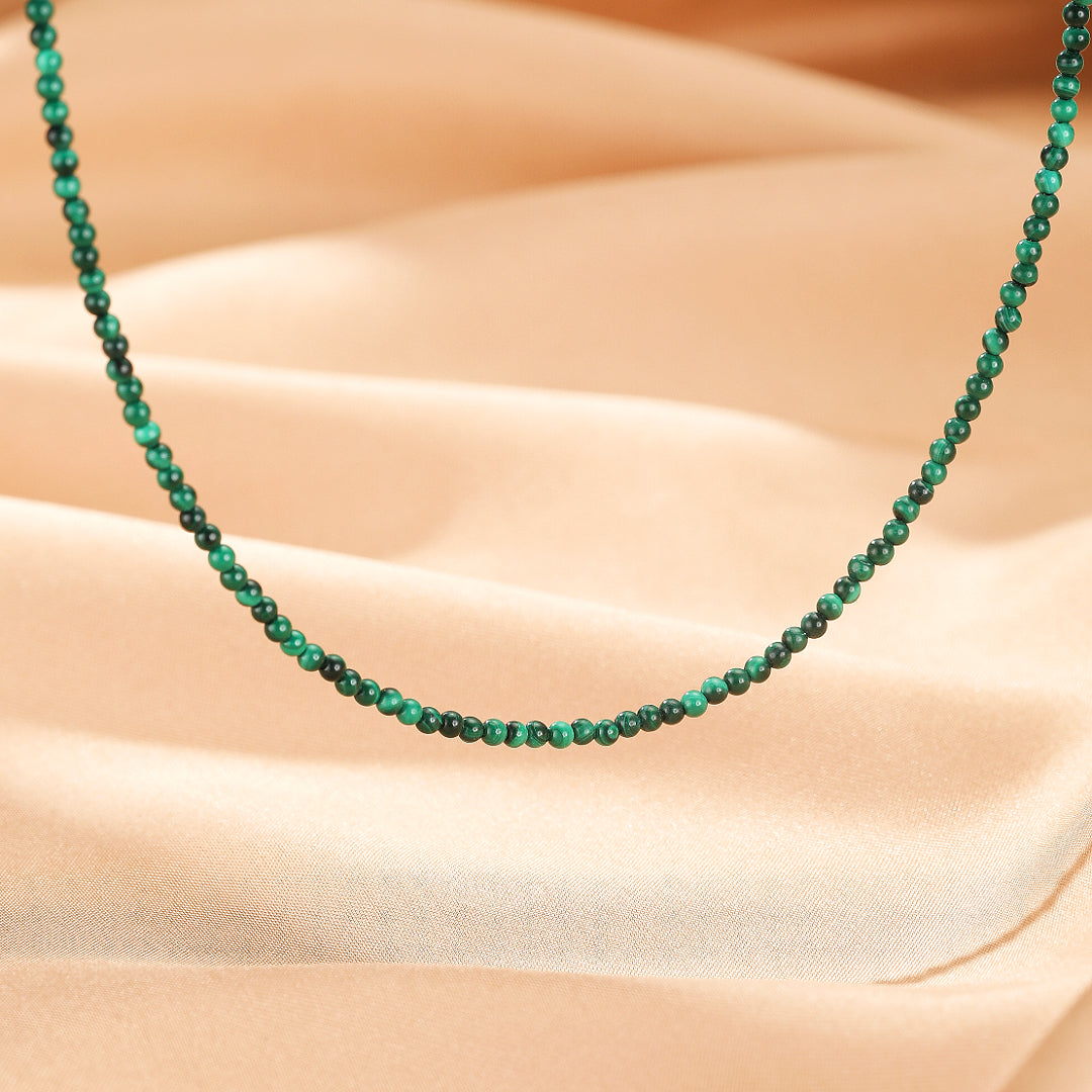 Collier Malachite Argent 925 | Ras de cou Perles Pierre Naturelle Verte